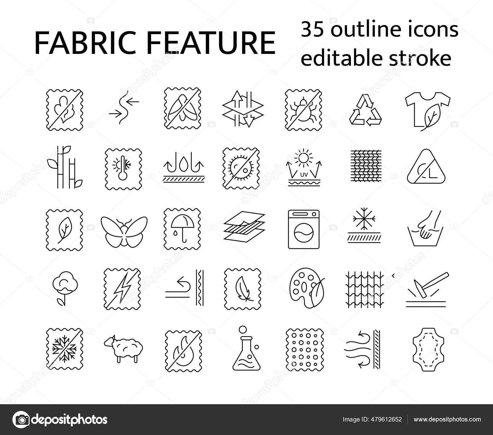 Image vectorielle Caractéristiques du tissu icônes de contour ensemble ...