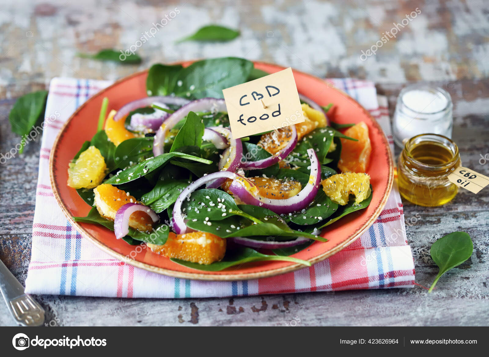 Note Words Cbd Food Plate Salad Healthy Salad Cbd Oil Stock Photo by ...