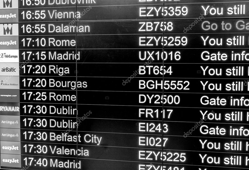 Timetable Board Flights Airport — Stock Photo © dade72n #96479362