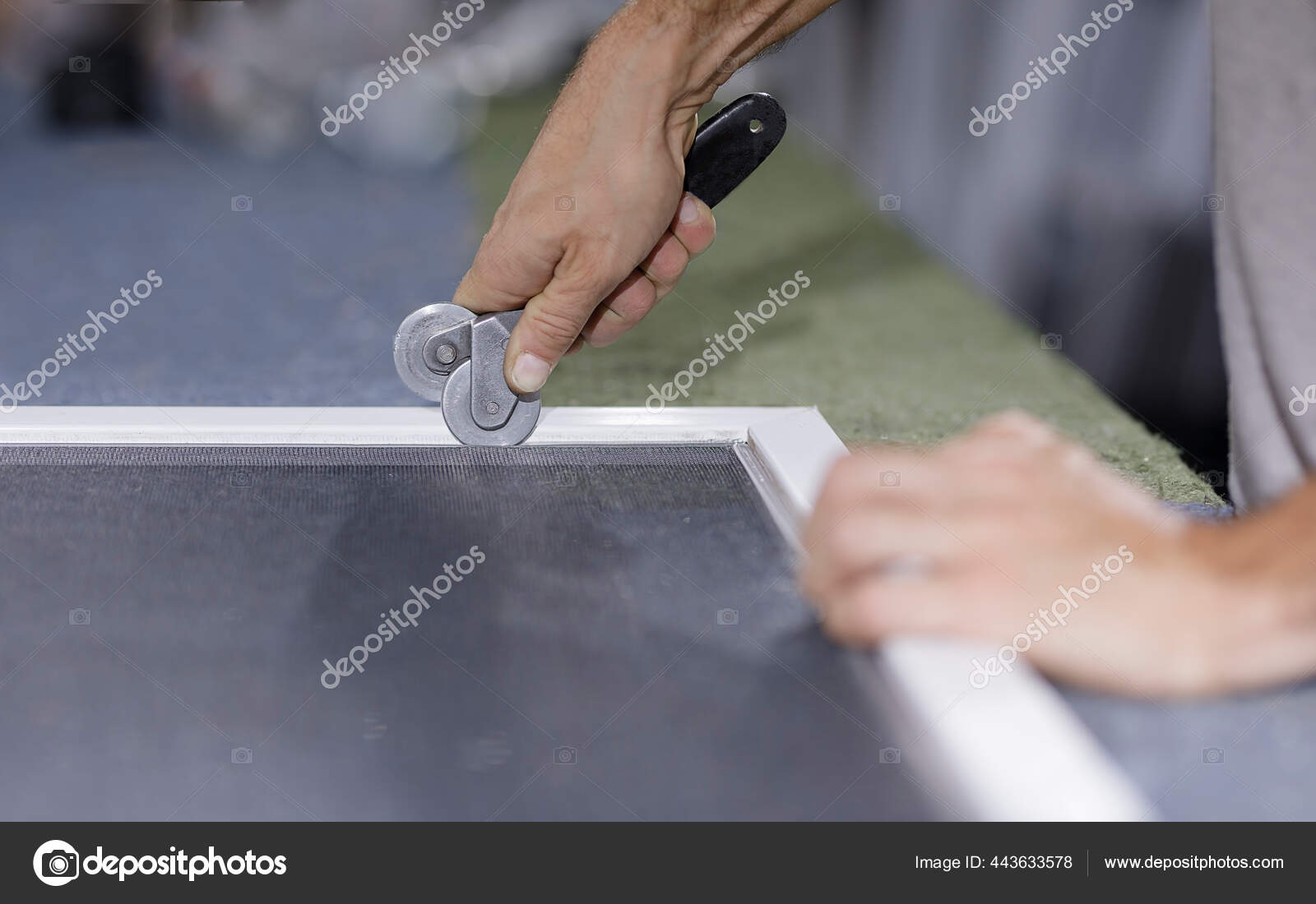 Man Putting Together Window Screen You Can See Man's Hand — Stock Photo ...