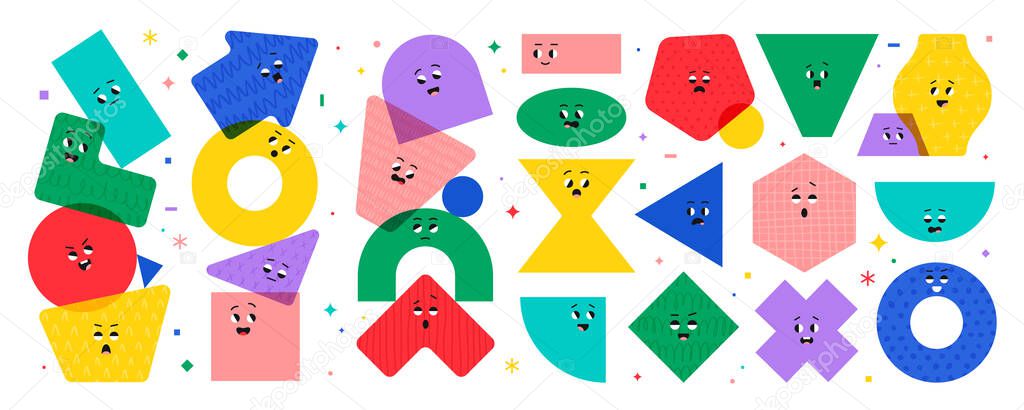 Formas geométricas de personajes con emociones faciales, diferentes ... Formas geométricas de personajes con emociones faciales, diferentes ...