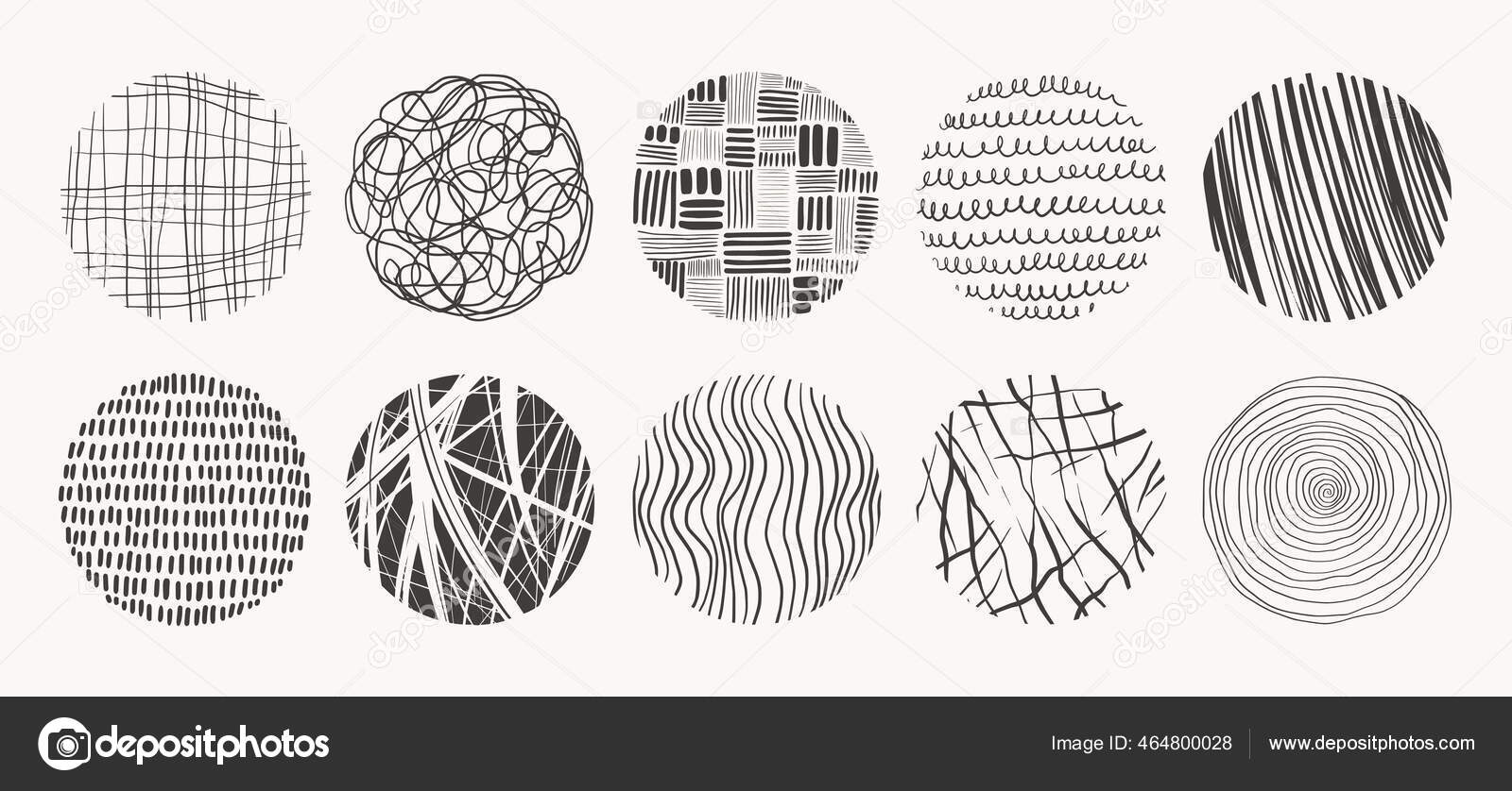 Vector circle textures made with ink, pencil, brush. Geometric doodle ...