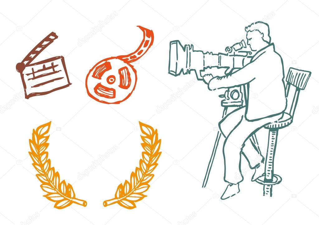 Filmmaking vecteur dessiné à la main contours ensemble. Clip Art ...