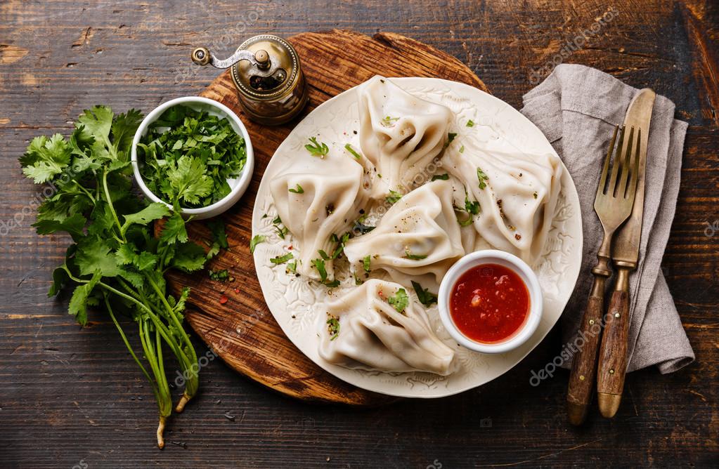 Georgian dumplings Khinkali with meat — Stock Photo © lisovskaya #118479958