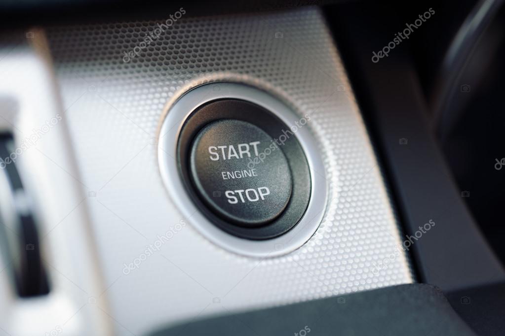 Car engine start and stop button on a hybrid car — Stock Photo ...