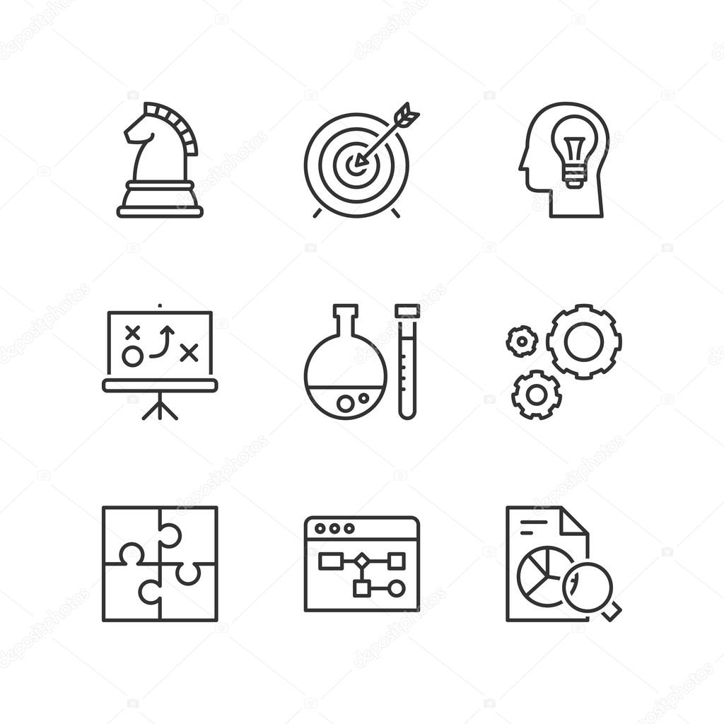 Line icons. Business. Strategy and management. Flat symbols — Stock ...