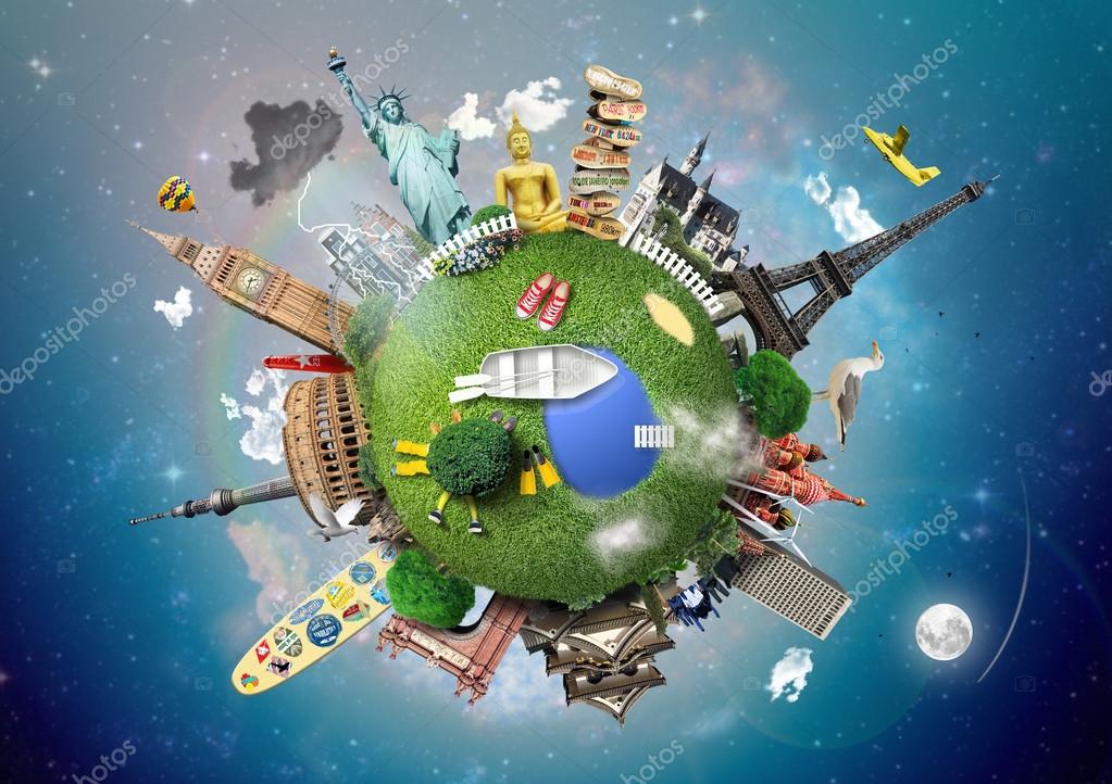 Small planet with landmarks — Stock Photo © dorian2013 #84380938