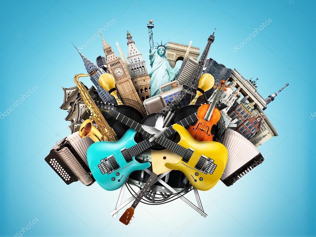 Collage de música, instrumentos musicales — Foto de Stock #87500716 ...