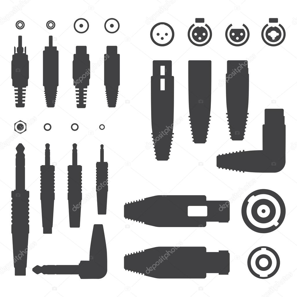 Varias siluetas de conectores de audio 2024