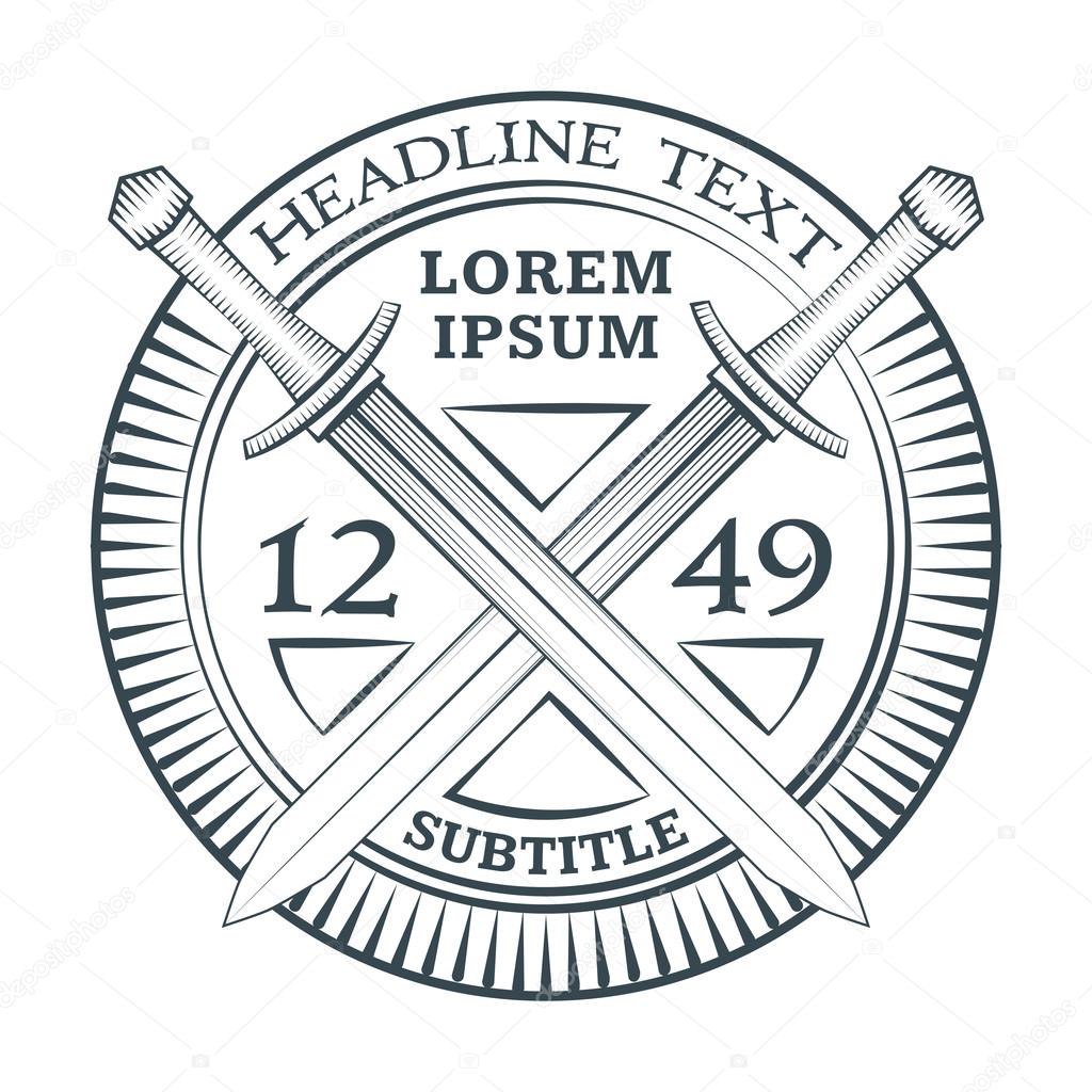 Engraving style sword shield sign banner Stock Vector Image by ©TRIKONA ...