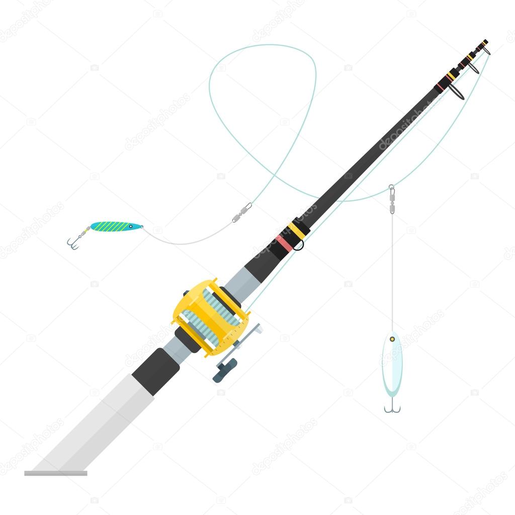 Vector flat style trolling spinning fishing rod illustratio Stock ...