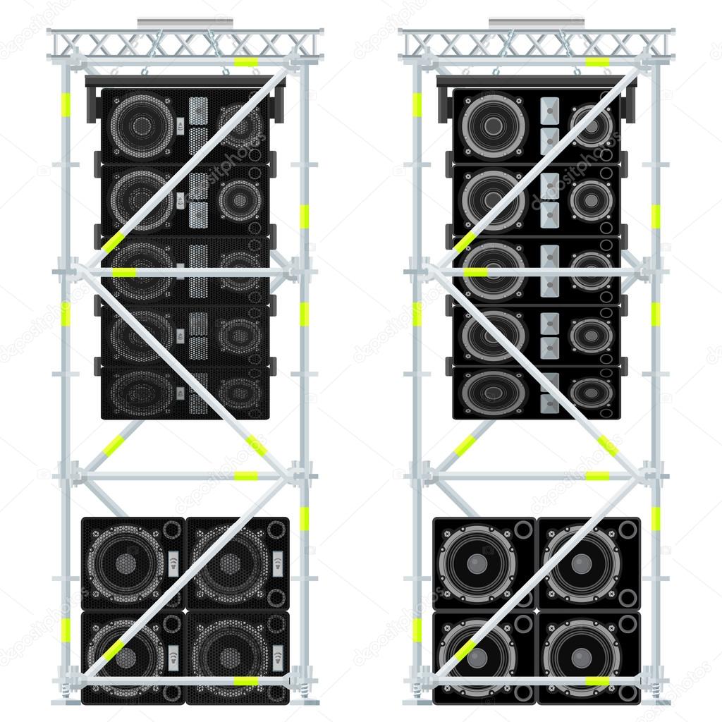 Line array concert acoustics scaffold suspension illustratio Stock ...