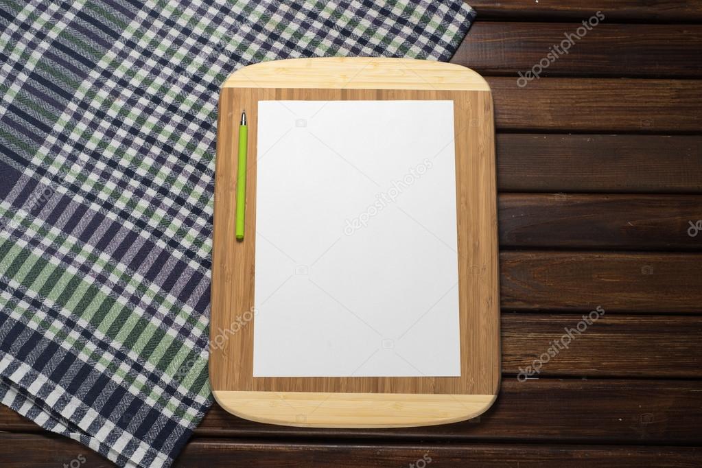 Blank sheet of paper on the kitchen table. chef Menu Stock Photo by ...