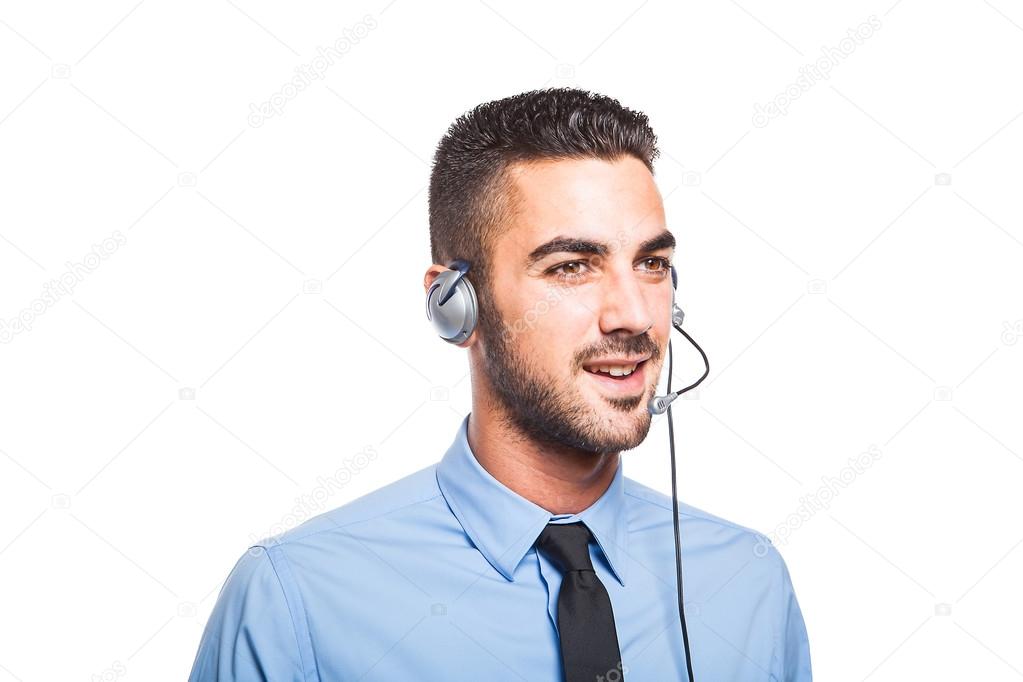 Male operator, handsome hispanic man in formal wear Stock Photo by ...