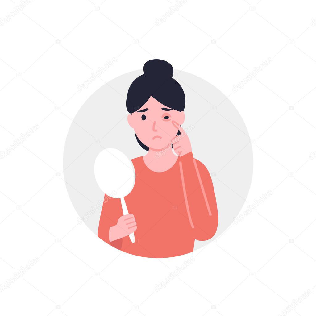 Conjuntivitis U Ojo Rosa De La Mujer Ilustración De Dibujos Animados