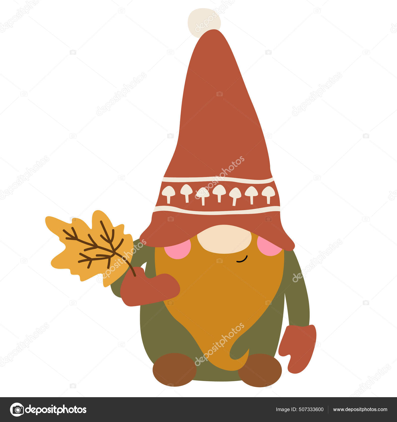 Cute Autumn Dwarf Big Hat Leaf Stock Illustration by ©NassyArt #507333600