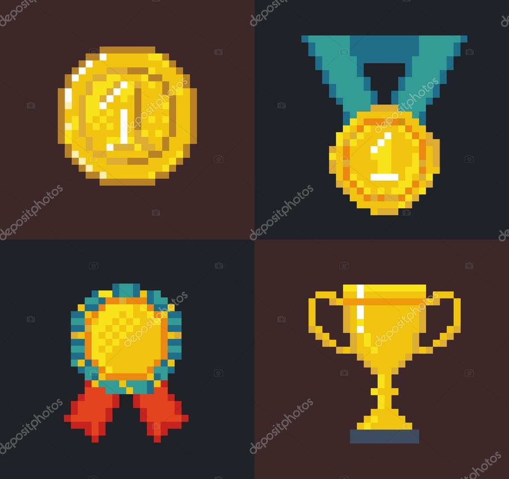 Pixel Awards and Trophy Stock Vector by ©dondreamy 109318694