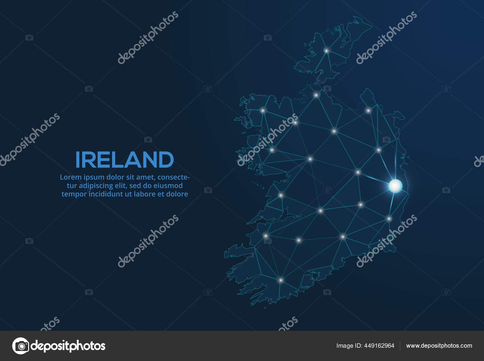Ireland Communication Network Map Vector Low Poly Image Global Map ...