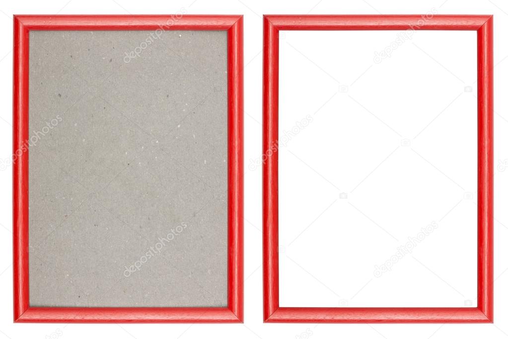 Red plastic picture frame with and without gray cardboard backgr ...