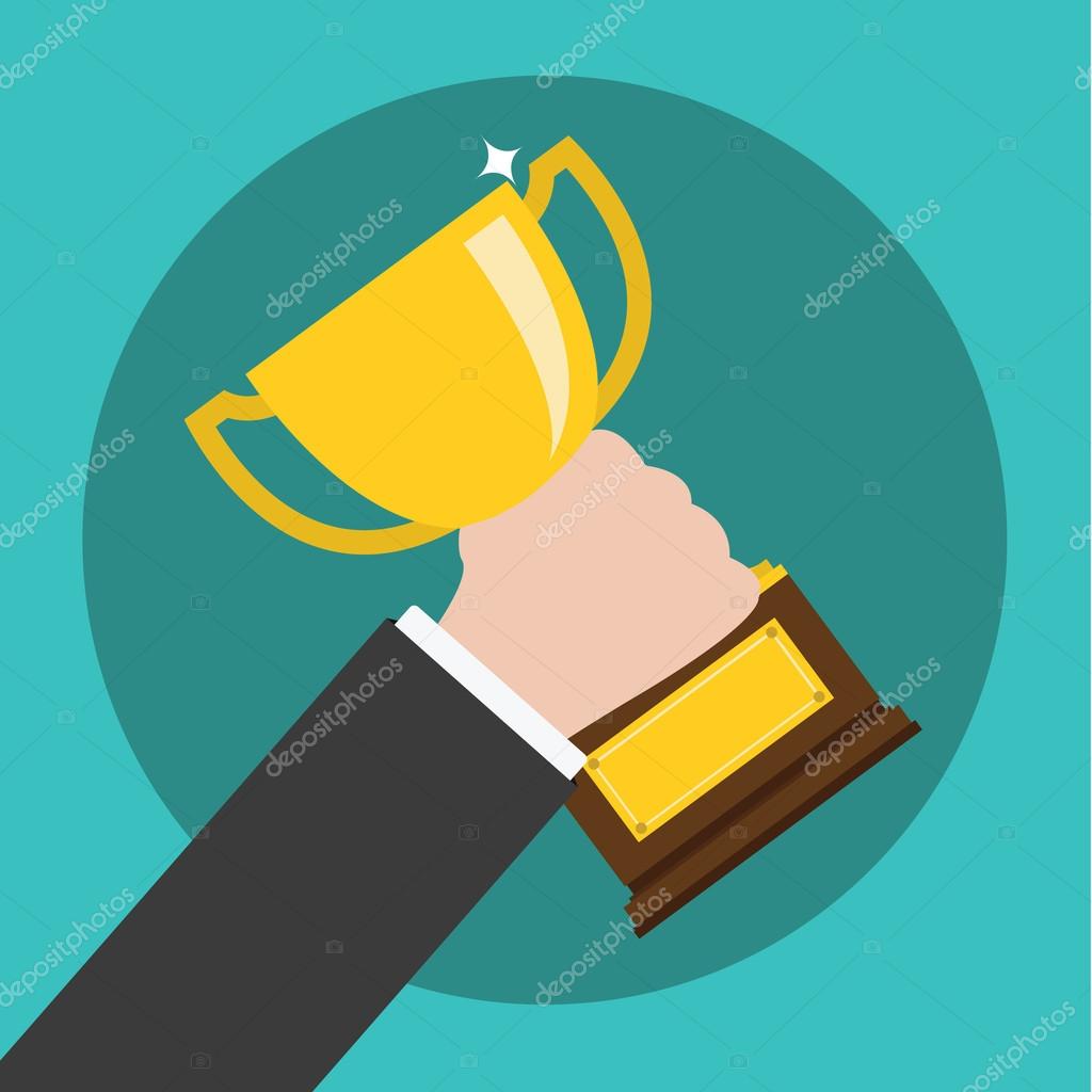 Vector of Hand Holding a Trophy ,winning in business — Stock Vector ...