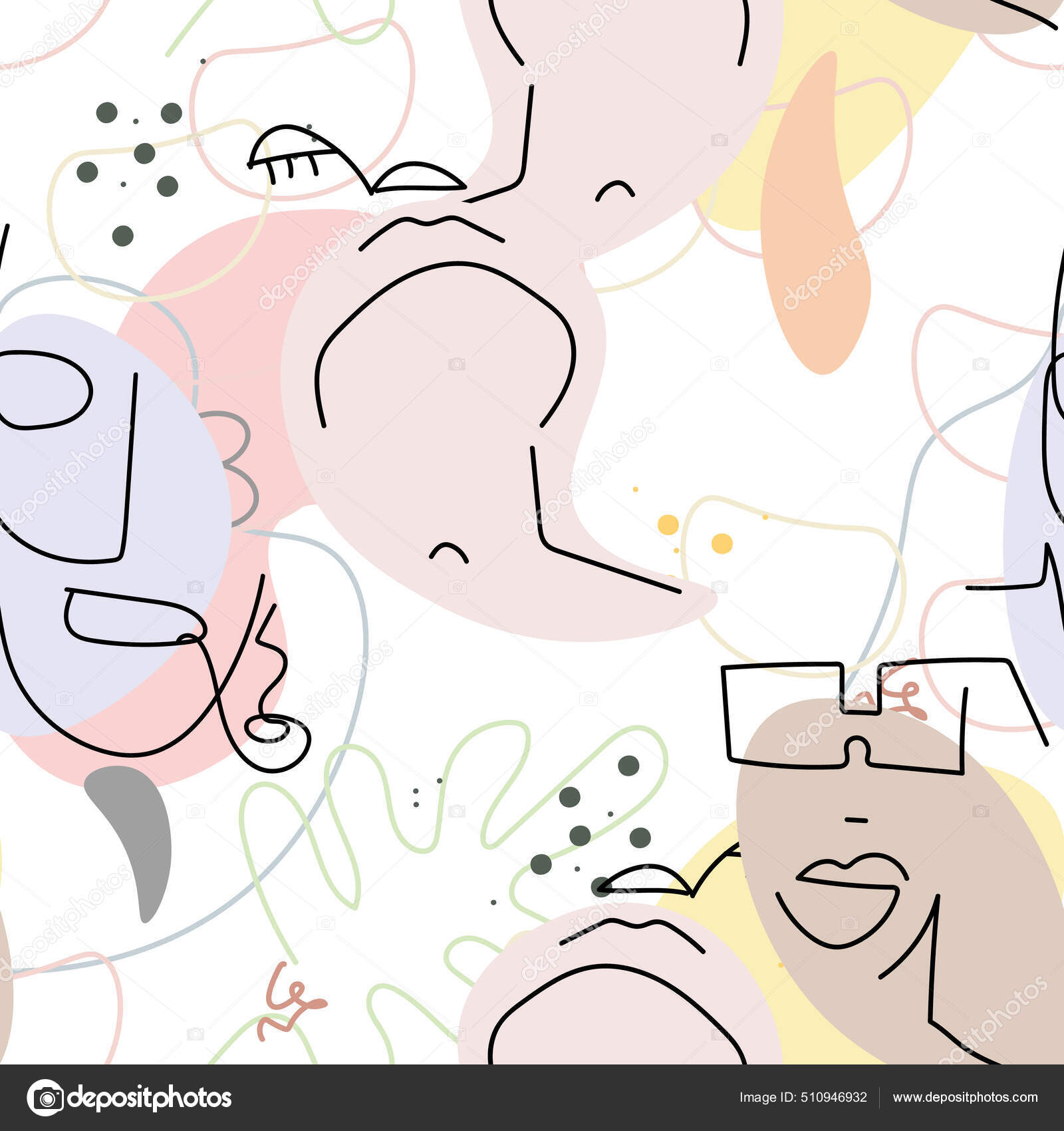 Face Line Pattern Abstract Drawing Seamless Pattern Vector Modern ...