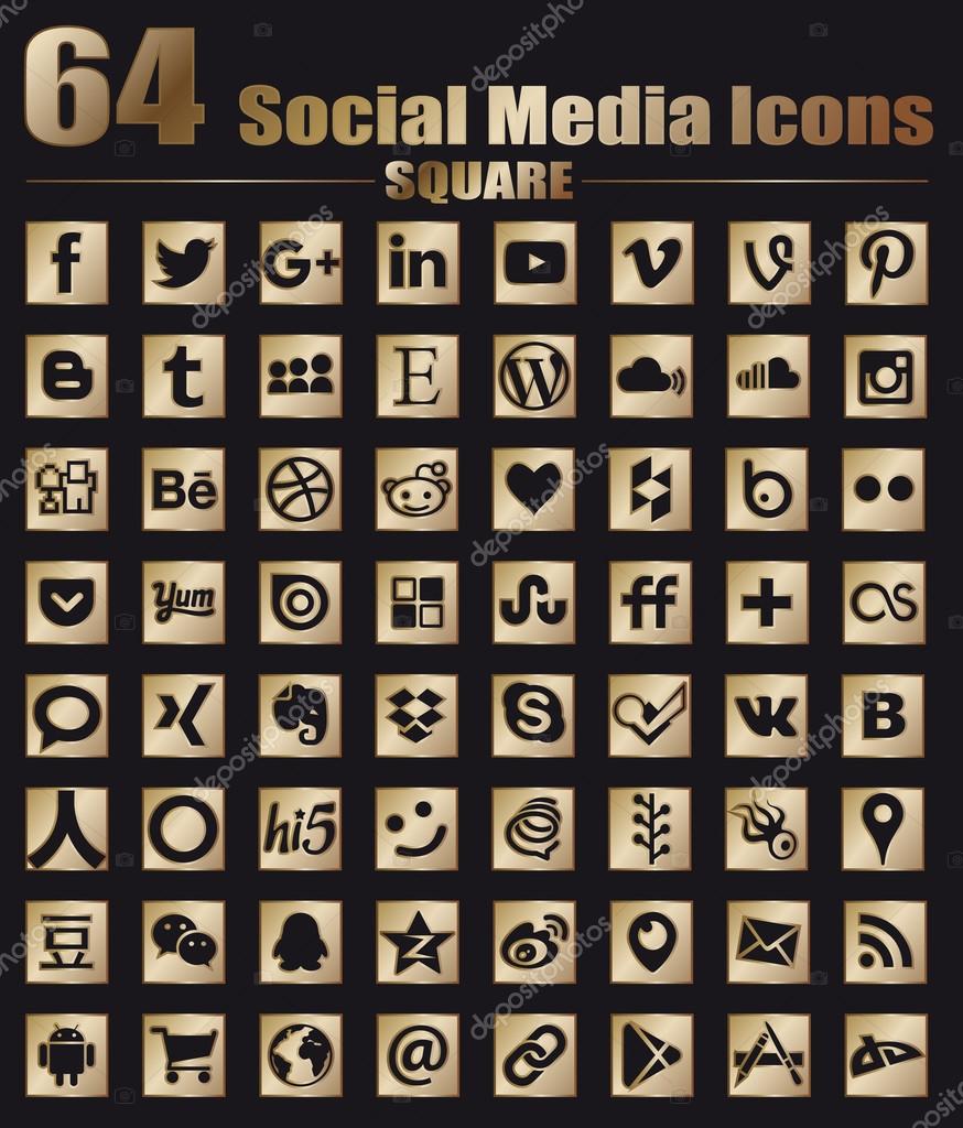 64 Square Gold Social Media Icons - Hight Quality Vector stock ...