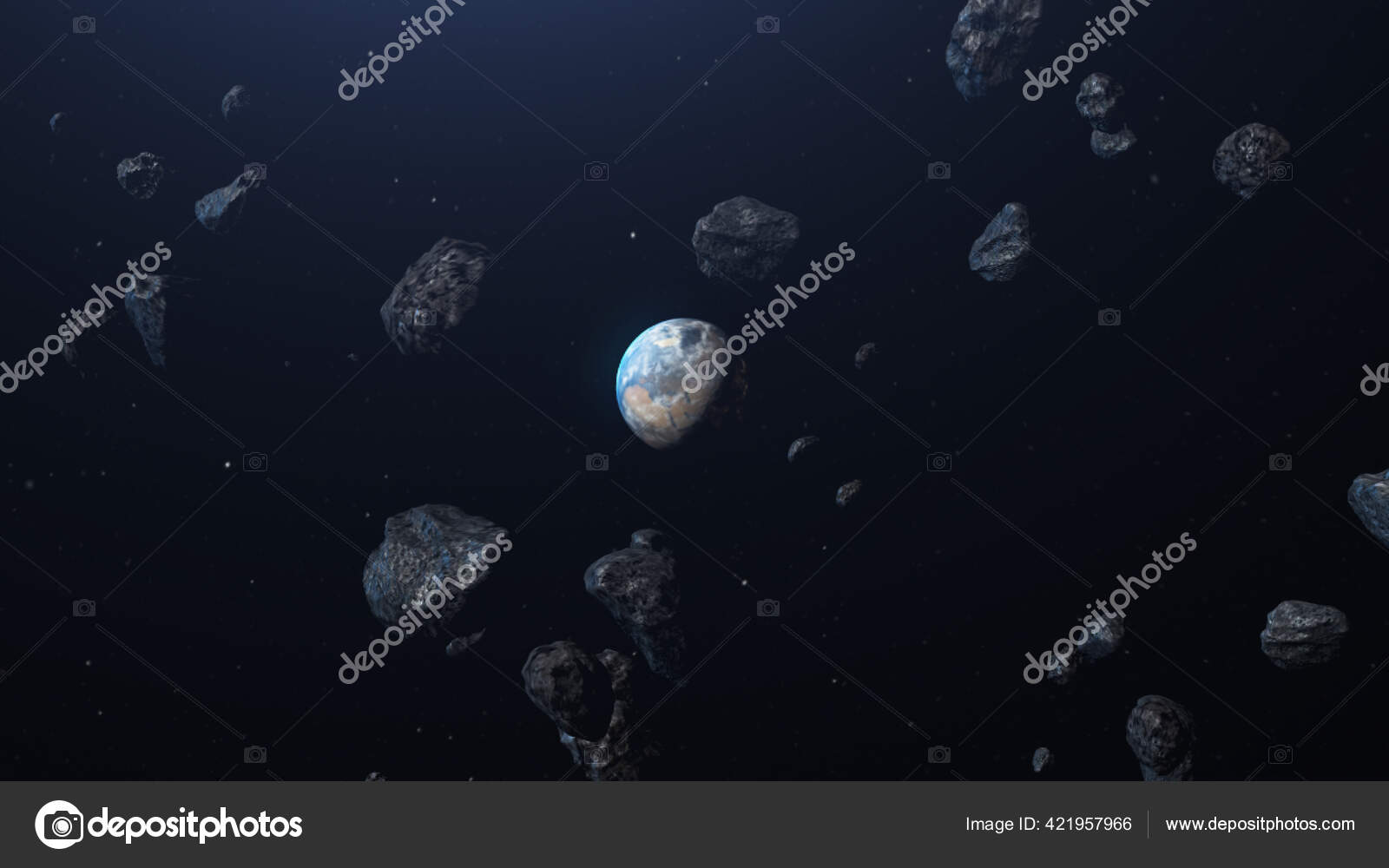 Rendering Asteroids Meteors Rocks Flying Planet Earth — Stock Photo ...