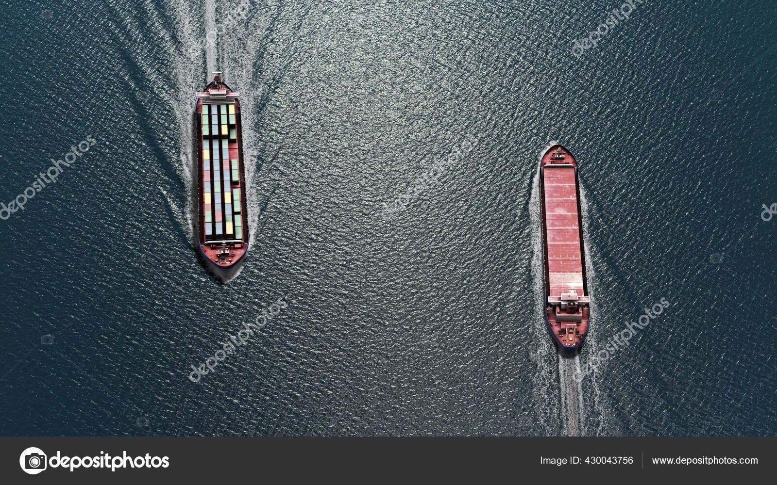 Two Cargo Ships Sailing Close One Dock One Leave Harboraerial Stock ...