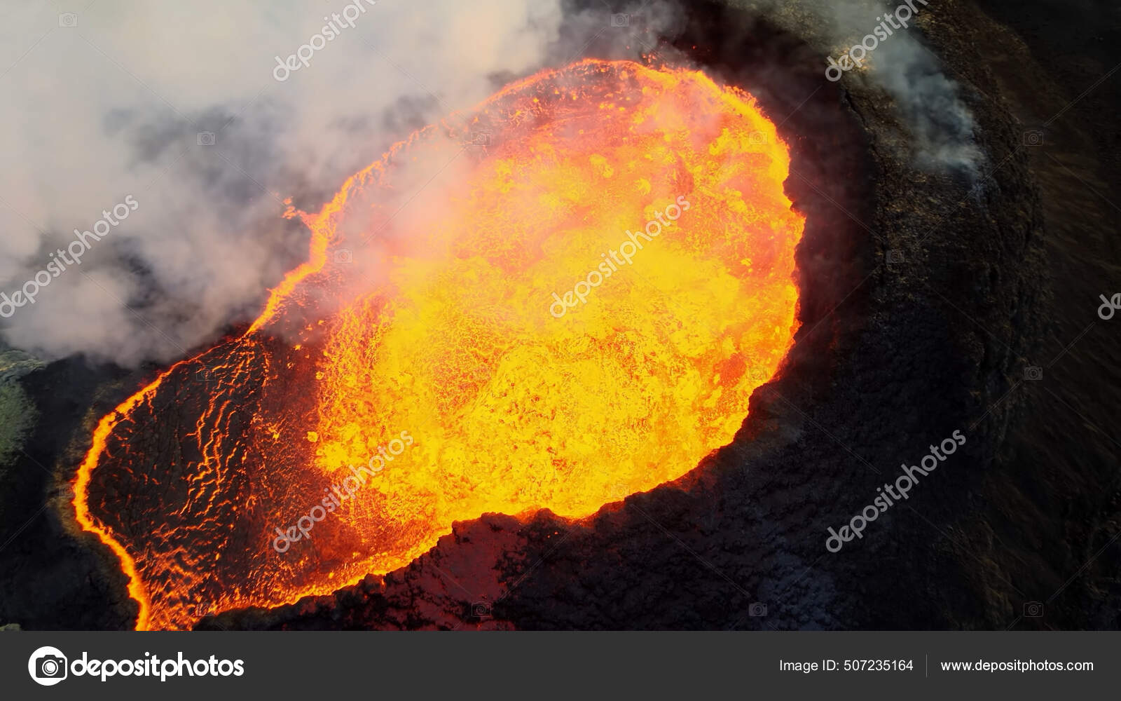 Aerial View Volcanic Eruption Mount Fagradalsfjall4K Drone Shot Lava ...