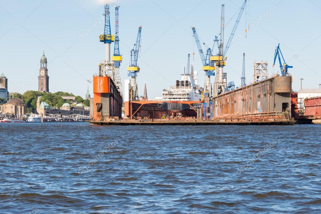Shipyard on the Elbe river Stock Photo by ©kslfoto 90351616