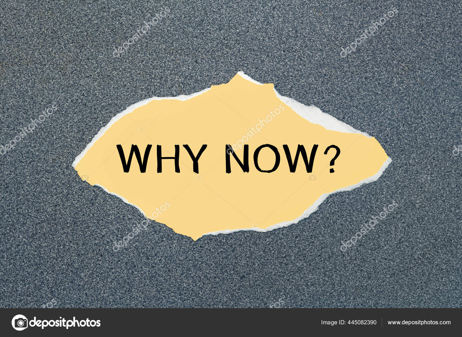 Why Now Written Torn Yellow Paper Gray Background — Stock Photo ...
