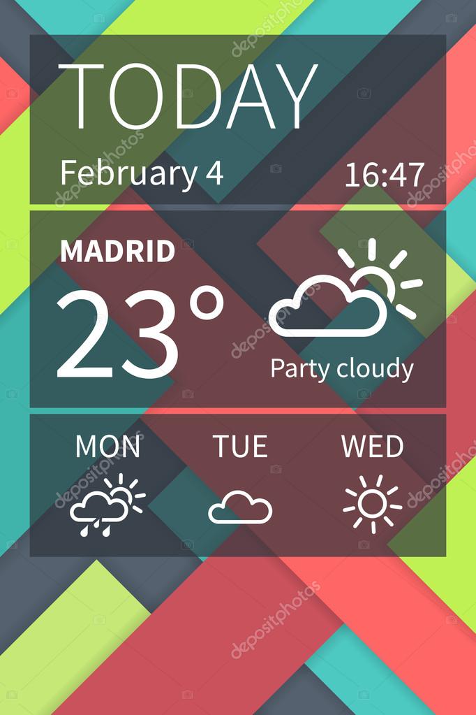 Vector flat Mobile weather UI interface on colored background Stock ...