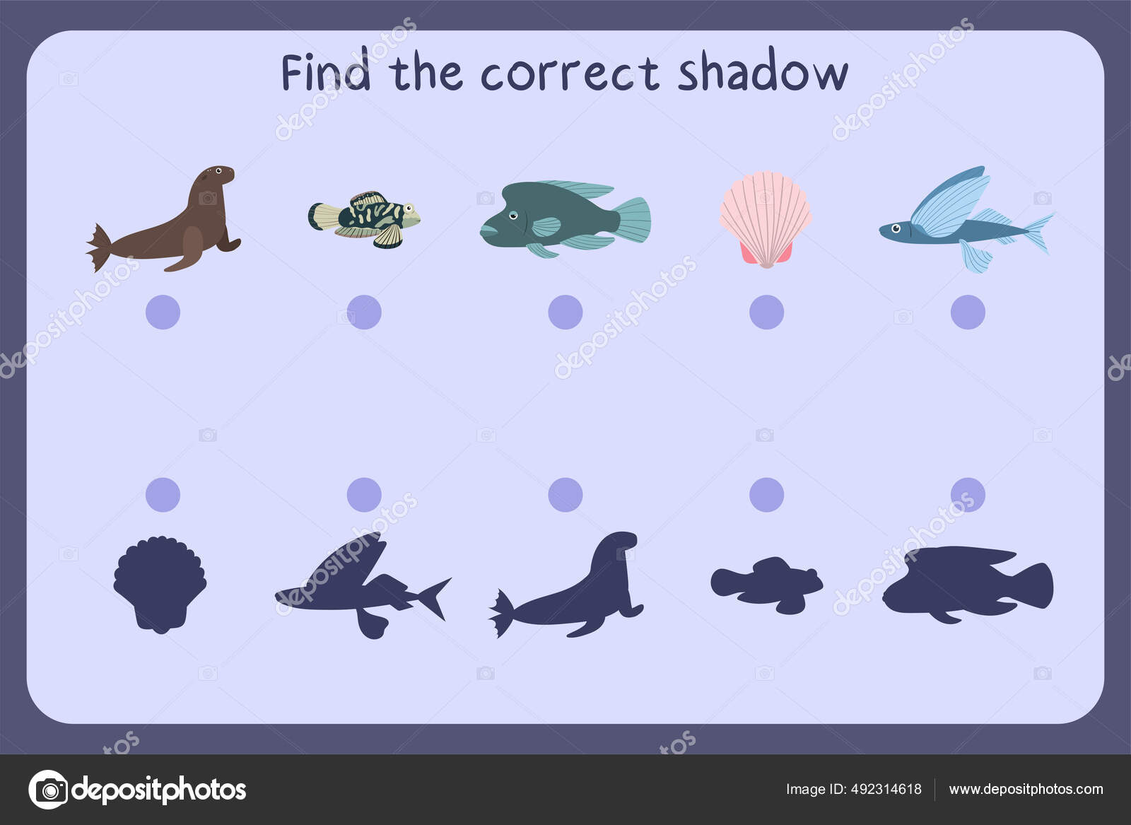 Matching children educational game with sea animals - sea lion ...