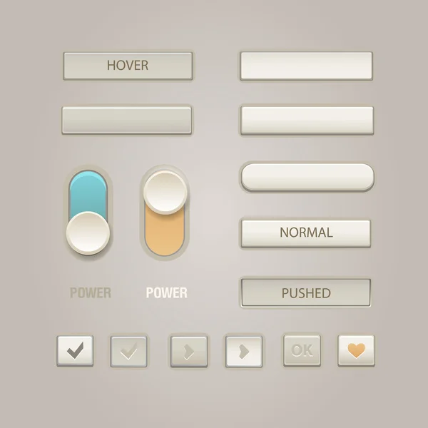 User interface elements: Buttons, Switchers, On, Off, Player, Audio ...