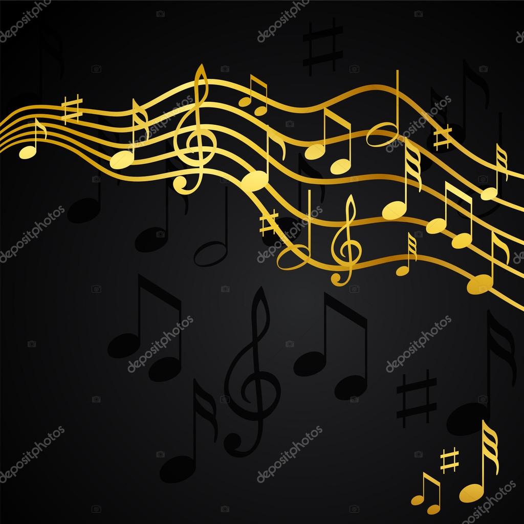 Gold music notes on a solide black background — Stock Vector ...