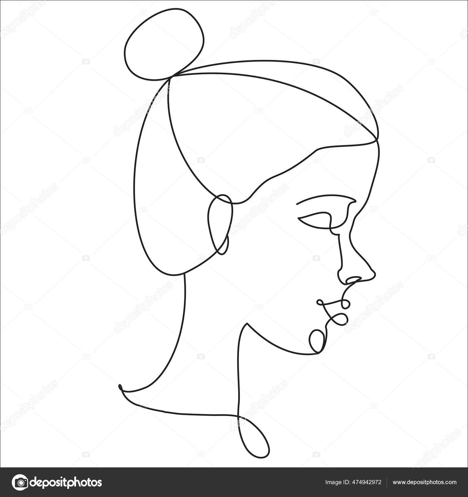 Modern portrait profile of a girl in one line style isolated on white ...