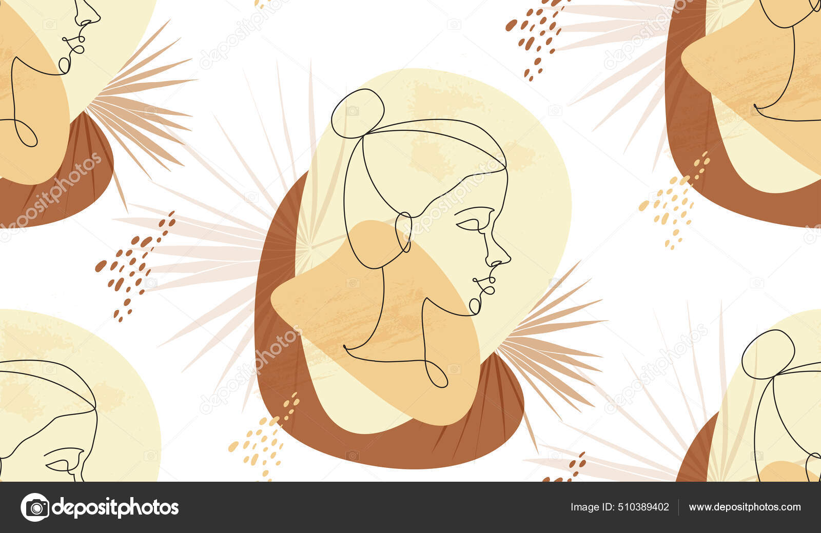 Abstract pattern with portraits of girl in one line in the style of ...