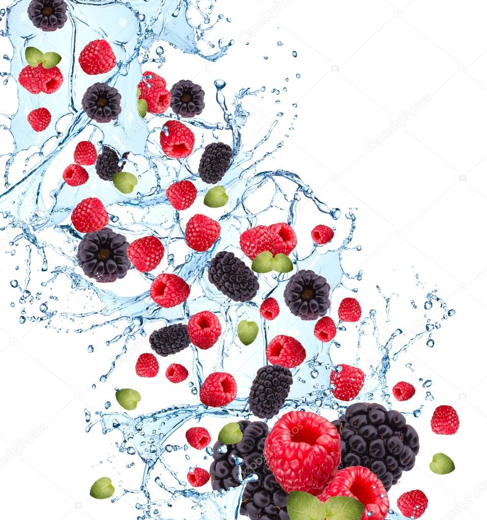 Splash with mix berry in water Stock Photo by ©habovka 91809558