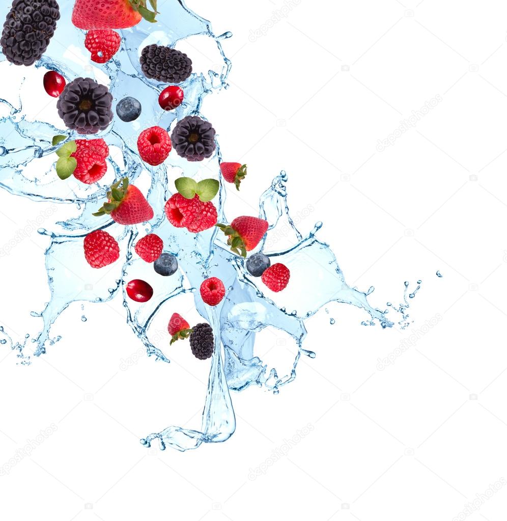 Berries falling in water splash Stock Photo by ©habovka 91837432
