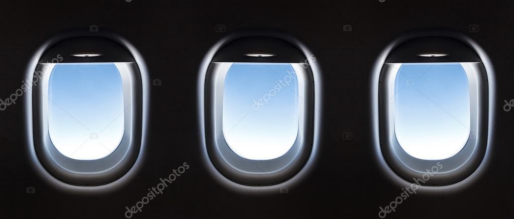 Airplane window and Fantastic soft white clouds against blue sky Stock ...
