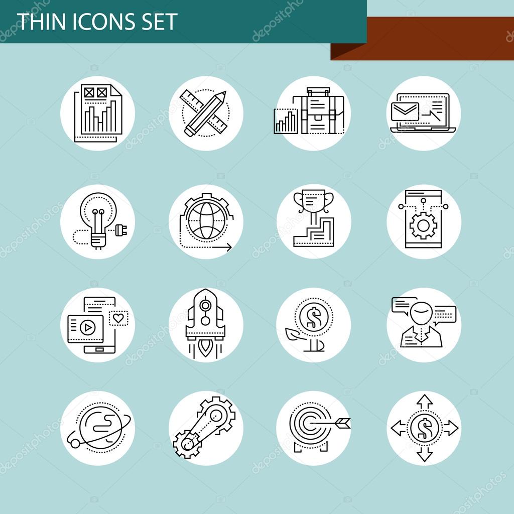 Thin line concept with flat business icons Stock Vector Image by ...