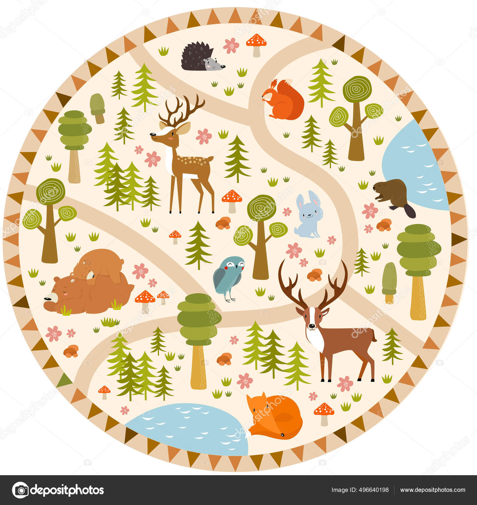 Print Vector Forest Maze Animals Cartoon Forest Animals Path Forest ...