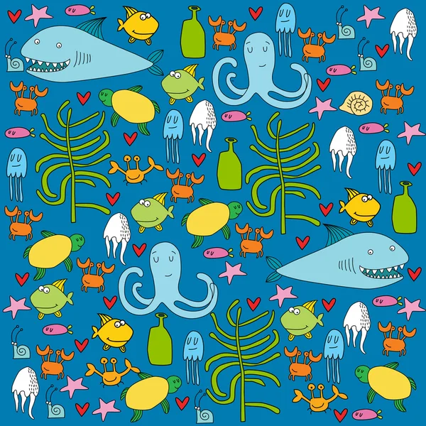 Pacific ocean with sea animals Stock Vector by ©utchenko_olga 86516362