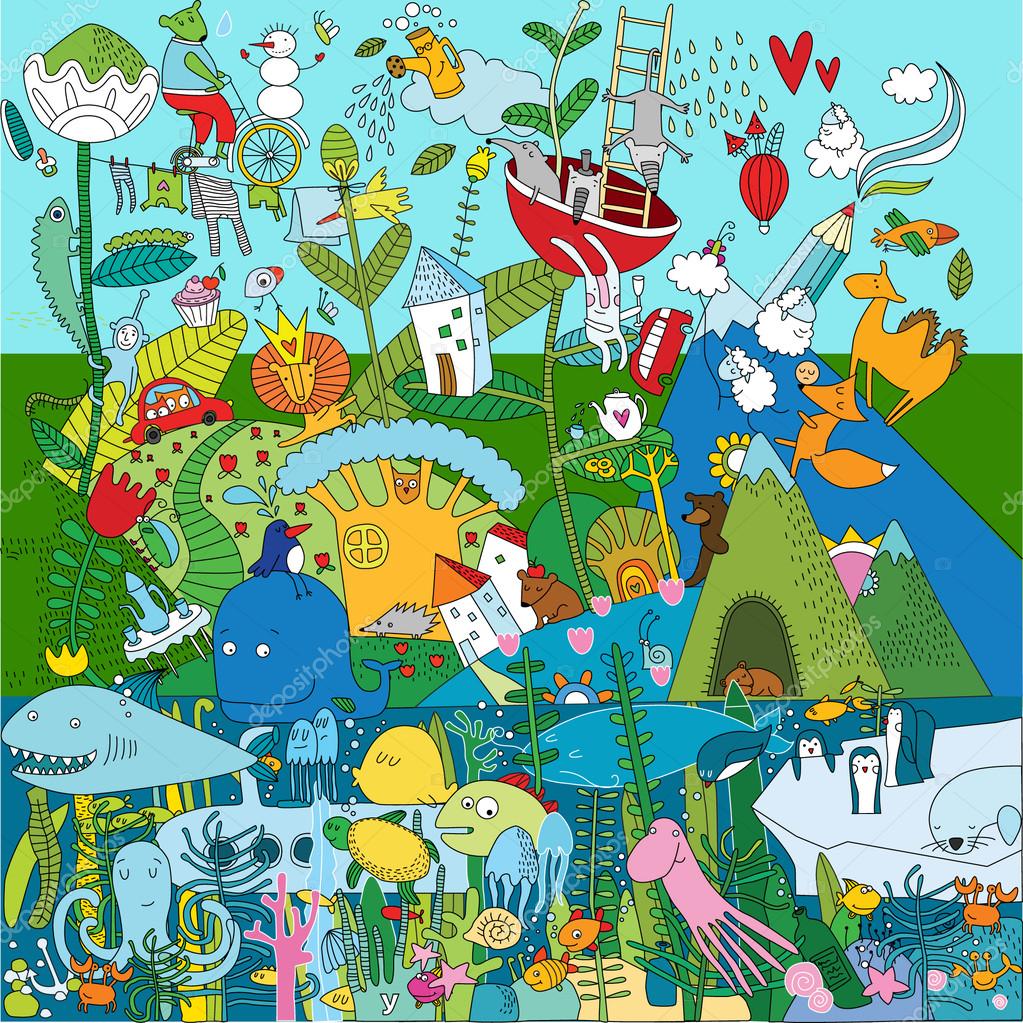 Detailed cartoon world — Stock Vector © utchenko_olga #79114634