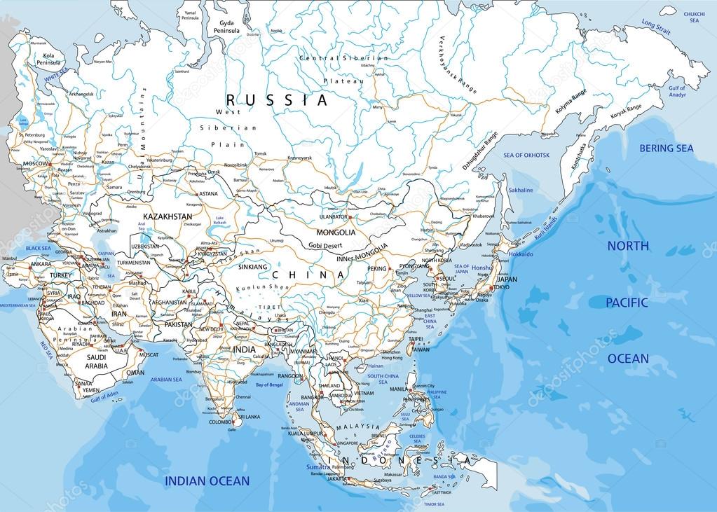 Asia road map with labeling. — Stock Vector #63375443