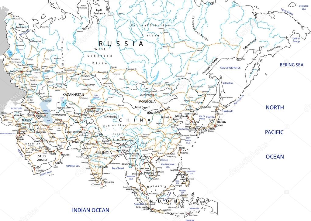 Labeled Map Of Asia Black And White