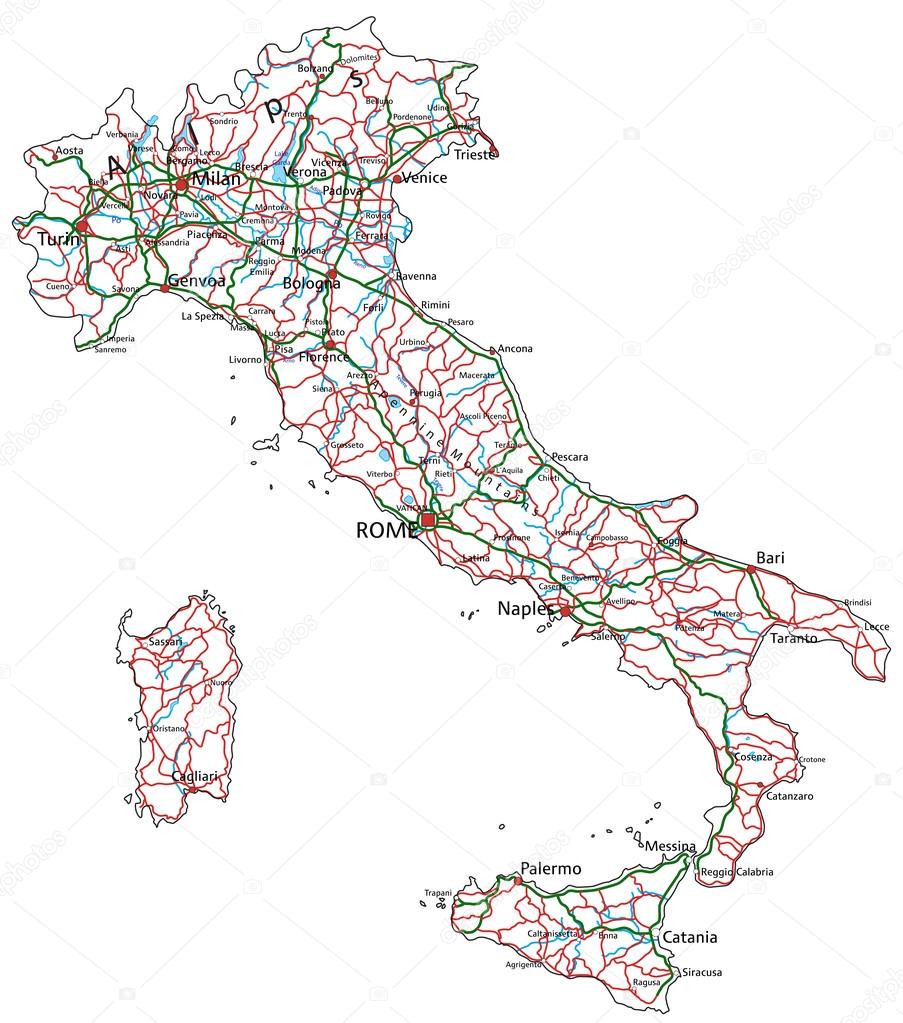 Italia mapa de carreteras y autopistas. 2023