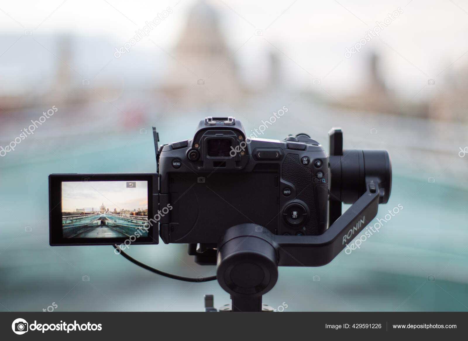 Camera recording the Millennium Bridge ramp and St Paul Cathedral ...
