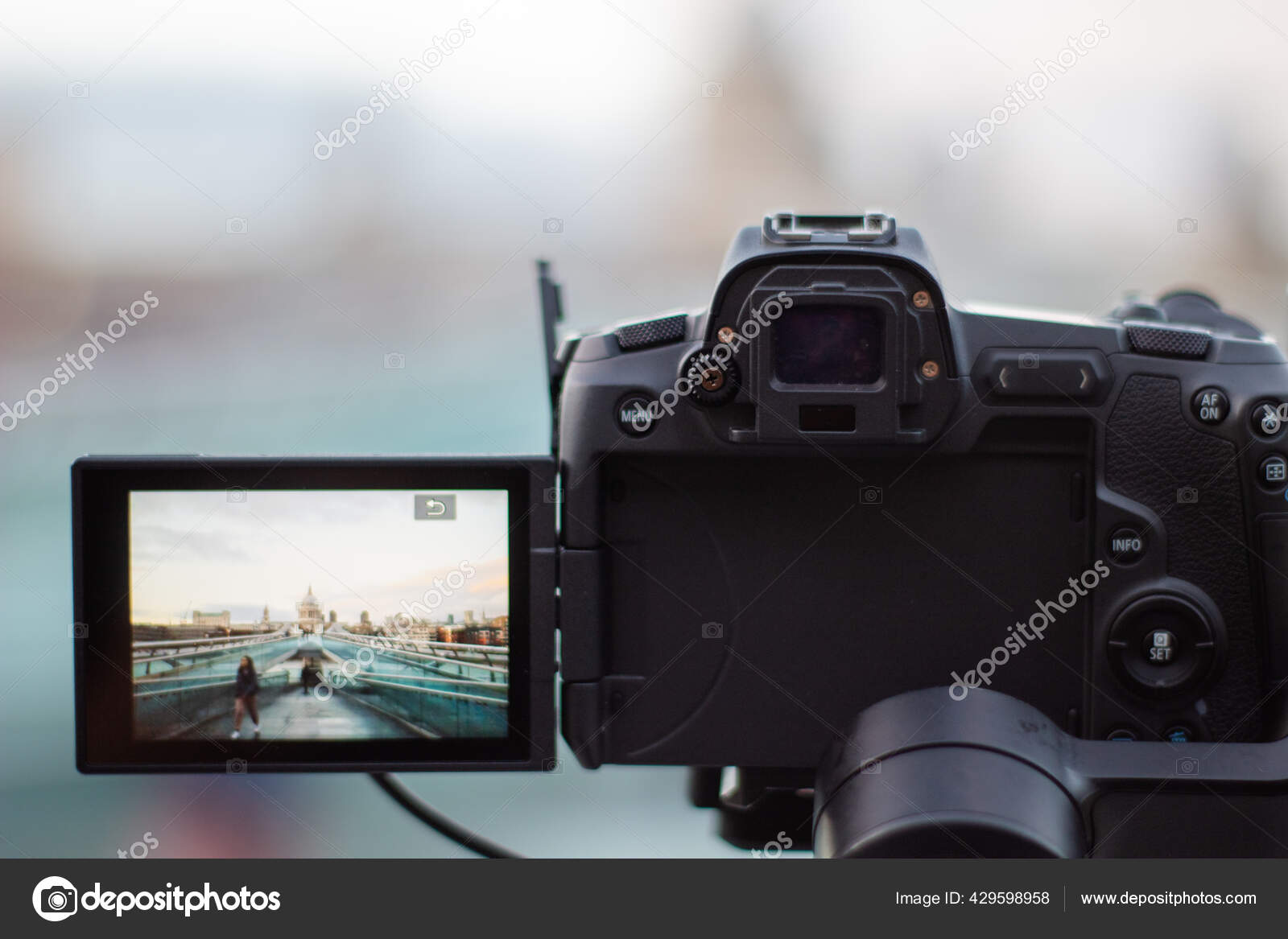 Camera recording the Millennium Bridge ramp and St Paul Cathedral ...