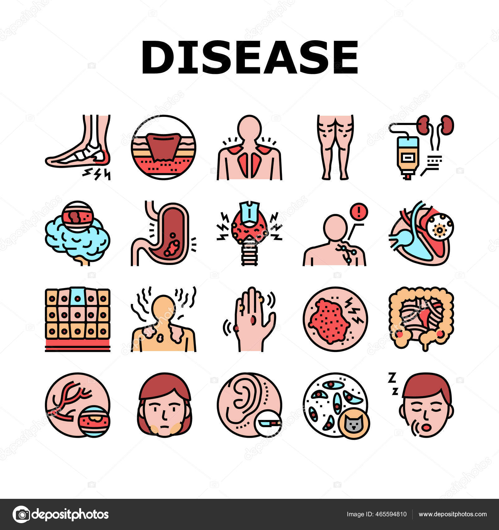 Disease Human Problem Collection Icons Set Vector Stock Vector Image by ...